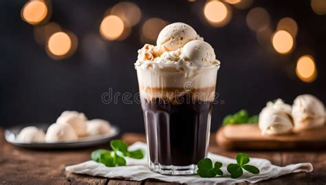 Frozen Boozy Irish Stout Beer Ice Cream Float In A Pint Glass Stock