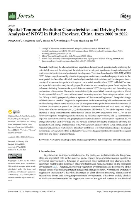 Pdf Spatial Temporal Evolution Characteristics And Driving Force Analysis Of Ndvi In Hubei