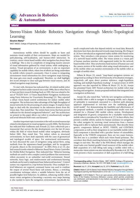 Pdf Stereo Vision Mobile Robotics Navigation Through Metric