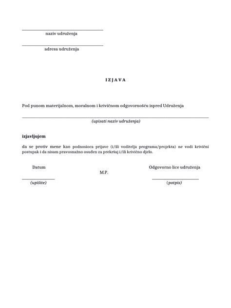 Izjava O Nevođenju Krivičnog Postupka Pdf