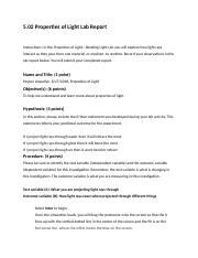 Properties Of Light Properties Of Light Lab Report Instructions In The Properties Of