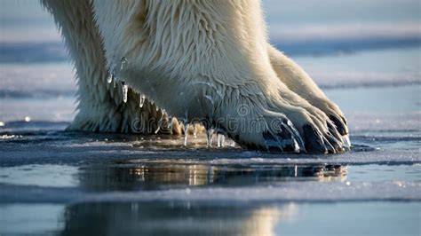 Close Up Of A Polar Bear S Paw On Icy Surface Highlighting Its