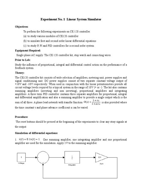 Experiment No 1 Linear System Simulator Pdf Amplifier Control Theory