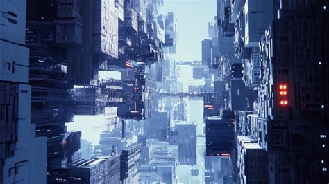A Surreal Futuristic Cityscape Where Flat 2d Buildings Blend With