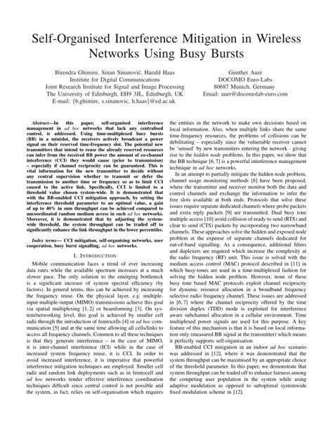 Pdf Self Organised Interference Mitigation In Wireless Networks Using