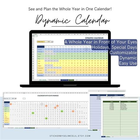 Dynamic Yearly Calendar With Special Days And Holidays Excel Based Perfect Gift For