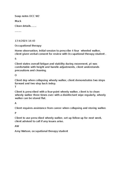 Soap Example Ekjnrgjg Soap Notes Occ W Mock Clean Details