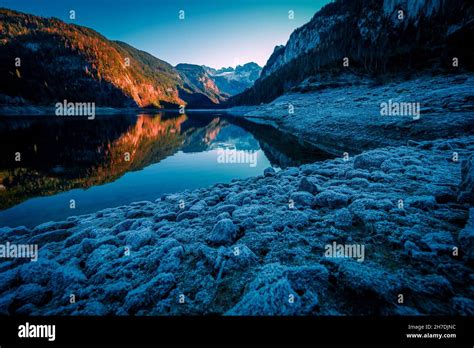 Breathtaking View Of The Gosau Kamm Mountain Range And The Dachstein Glacier Reflecting On The