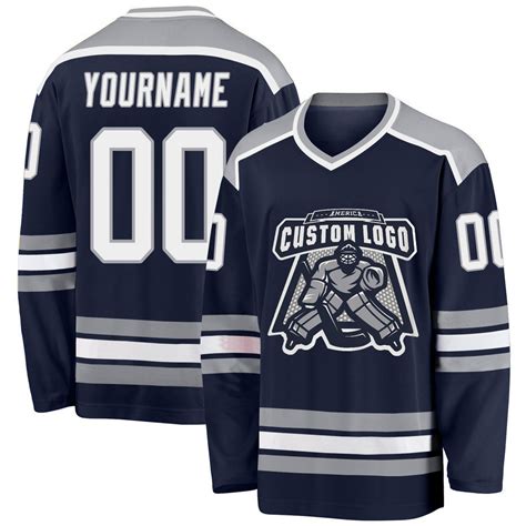 Custom Navy White Gray Hockey Jersey Sale Fcustom