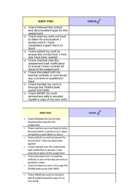 Assignment Check List By Millennial Minds Tpt