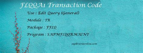 FLQQA SAP Tcode For Edit Query General FLQQA SAP Tcode For Edit Query General