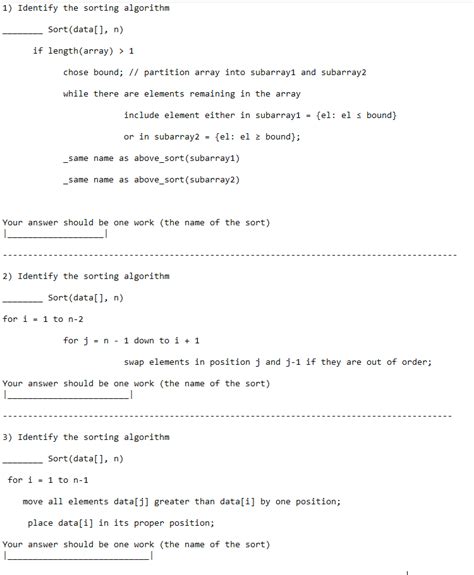 Solved Identify The Sorting Algorithm Sort Data N If Chegg Com