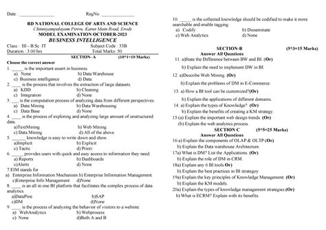 Bi Qp Model Qp Date Regno Rd National College Of Arts And