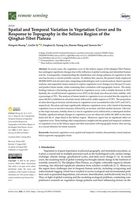 Pdf Spatial And Temporal Variation In Vegetation Cover And Its Response To Topography In The