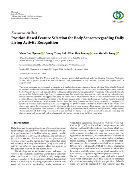 Pdf Position Based Feature Selection For Body Sensors Regarding Daily Living Activity Recognition