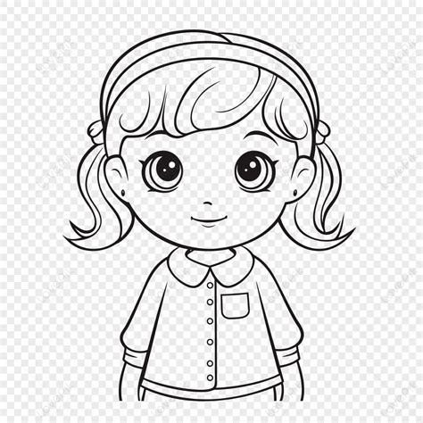 만화 색칠 페이지에서 소녀의 얼굴 개요 스케치 드로잉 벡터선 그리기서 있는 Png 일러스트 무료 다운로드 Lovepik