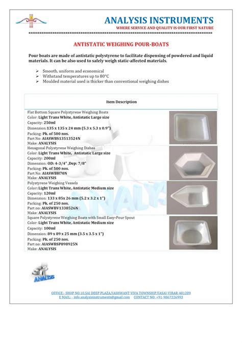 Anti Static Weighing Boats Analysis Instruments At ₹ 600piece