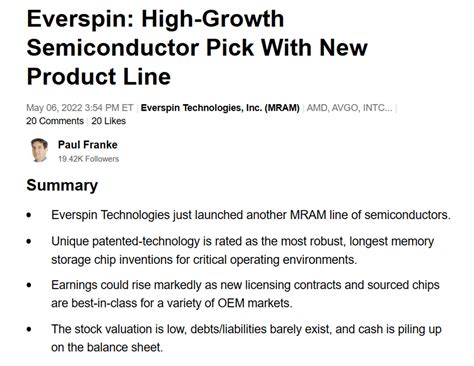 Everspin Technologies Stock A Bargain Semiconductor Play NASDAQ MRAM Seeking Alpha