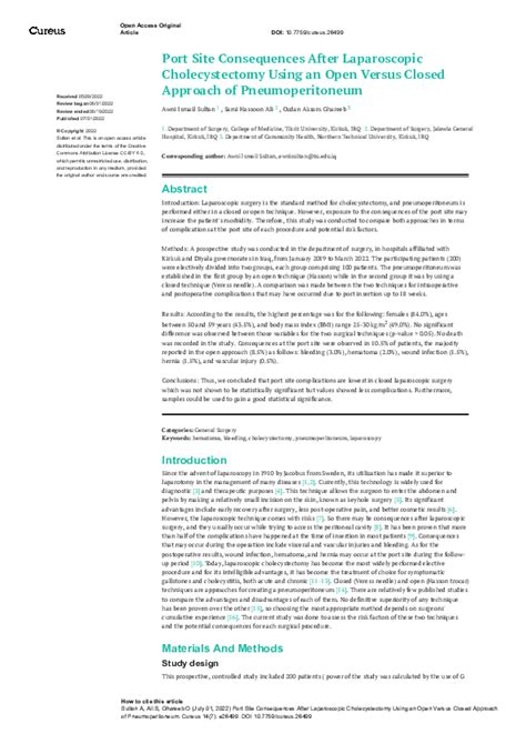 Pdf Port Site Consequences After Laparoscopic Cholecystectomy Using An Open Versus Closed