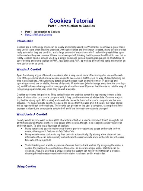 Php Cookies Tutorial Pdf Cookie Active Server Pages