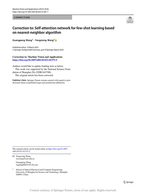 Correction To Self Attention Network For Few Shot Learning Based On