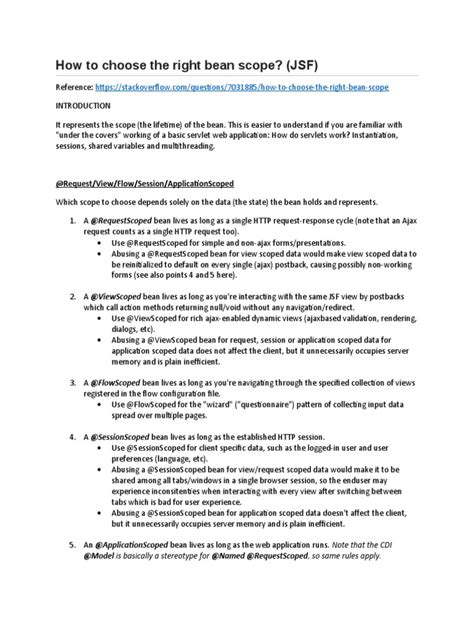 choosing the appropriate scope for jsf managed beans based on data type and usage pdf java
