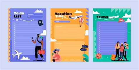 손으로 그린 평면 여행 일정 템플릿 프리미엄 벡터