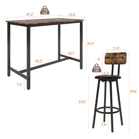 Segmart Industrial Counter Height Dining Set Space Saving 4 Chairs Rectangular Bar Table