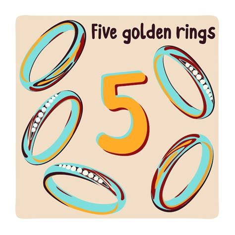 Cinco Anéis De Ouro Doze Dias De Natal Ilustração Vetorial Vetor Premium