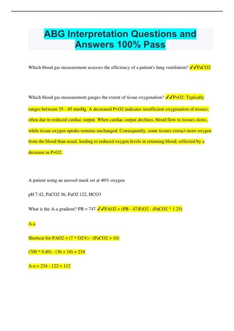 Abg Interpretation Questions And Answers 100 Pass Abg Interpretation Stuvia Us