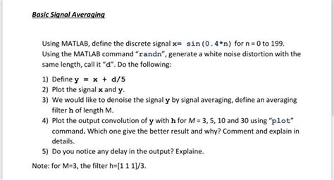 Basic Signal Averaging Using Matlab Define The