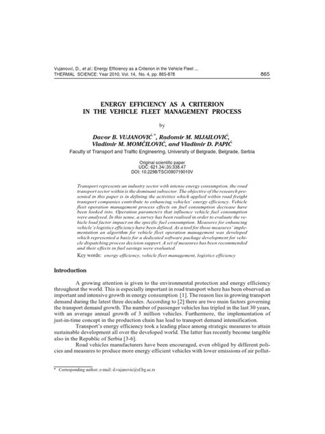 Energy Efficiency As A Criterion In The Pdf Fuel Efficiency