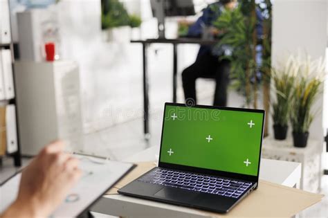 Executive Planning Company Budget Using Laptop With Chroma Key Stock Image Image Of Computer