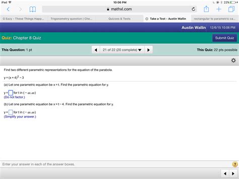 Solved Find Two Different Parametric Representations For The Chegg