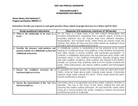 Discussion Guide 5 Atmospheric Disturbance Sost 104 Physical