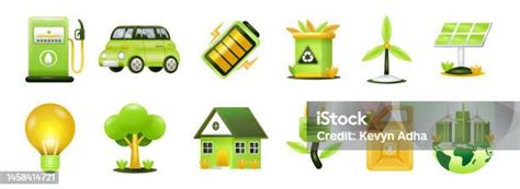 녹색 에너지 주유소 전기 자동차 배터리 재활용 태양 전지 패널 및 풍력 터빈 3d 아이콘 3차원 형태에 대한 스톡 벡터 아트 및 기타 이미지 Istock