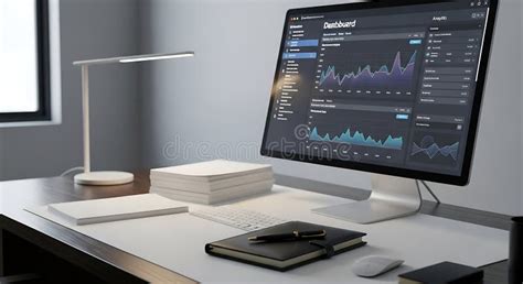 Modern Workspace With Analytics Dashboard Stock Illustration Illustration Of Keyboard Monitor