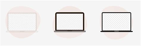 투명 스크린이 있는 랩톱 아이콘의 벡터 집합입니다 빈 디스플레이로 컴퓨터 디자인 모형을 청소하십시오 흰색 배경에 격리 0명에