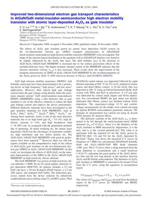 pdf improved two dimensional electron gas transport characteristics in algan gan metal