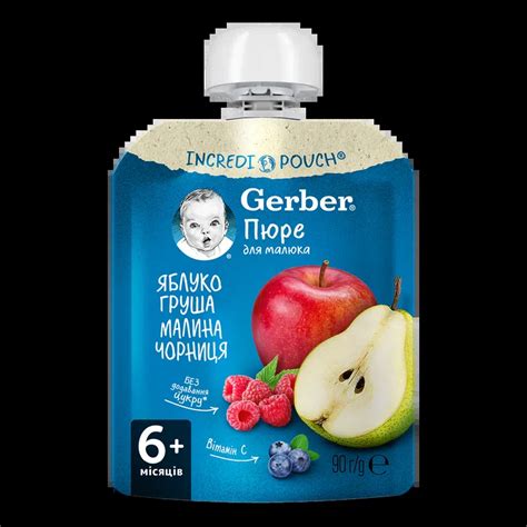 Пюре Gerber яблуко груша малина чорниця 90г онлайн супермаркет «Сільпо