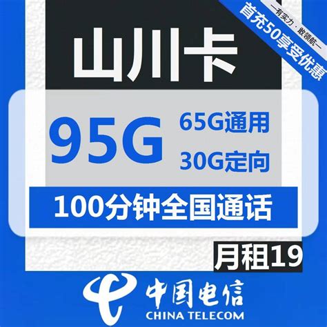 电信山川卡19元包65g通用30g定向100分钟通话【两年套餐】 卡爆