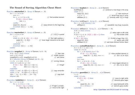 So S Cheat Sheet Lecture Notes 1 The Sound Of Sorting Algorithm