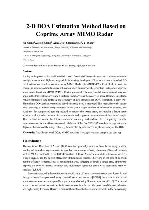 Pdf 2 D Doa Estimation Method Based On Coprime Array Mimo Radar