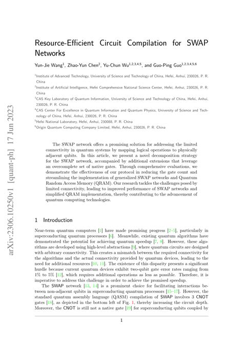 PDF Resource Efficient Circuit Compilation For SWAP Networks