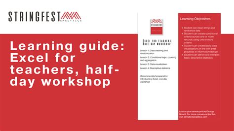Excel For Teachers Learning Guide Half Day Workshop Stringfest Analytics