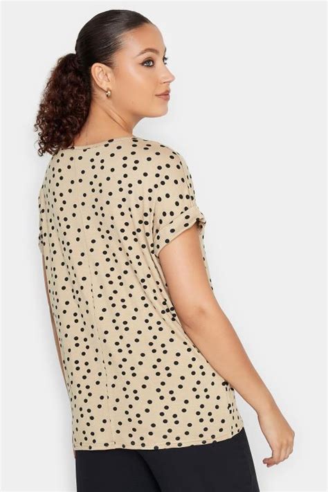 Lts Tall Beige Brown Polka Dot Print T Shirt Long Tall Sally