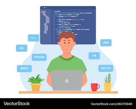 Programmer Coding Concept Man Writing Code Vector Image