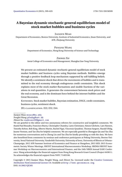 Pdf A Bayesian Dynamic Stochastic General Equilibrium Model Of Stock Market Bubbles And