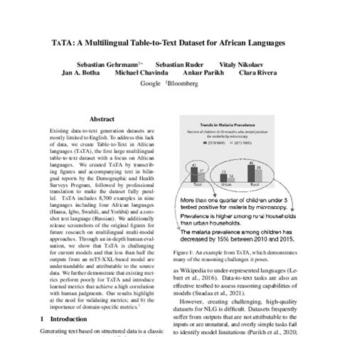 Tata A Multilingual Table To Text Dataset For African Languages Acl Anthology