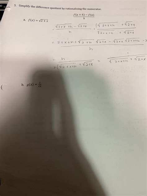 Solved 3 Simplify The Difference Quotient By Rationalizing